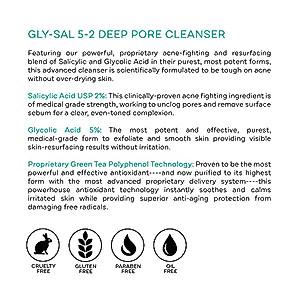 Replenix Gly-Sal 5-2 Deep Pore Facial Cleanser, Medical-Grade 5% Glycolic & 2% Salicylic Acid Oil-Free Face Wash for Acne-Prone Skin (6.7 fl. oz)