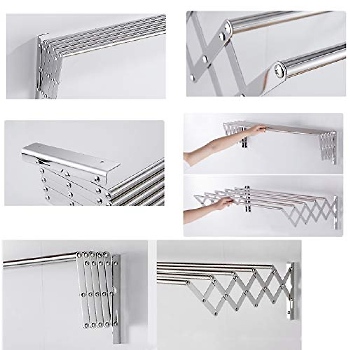 EAFTOS Wall Mounted Drying Rack Solid Hook Toilet Bathroom Shelf Mobile Telescopic Folding Towel Holder Shelf (Color : Silver, Size : 50x30cm)