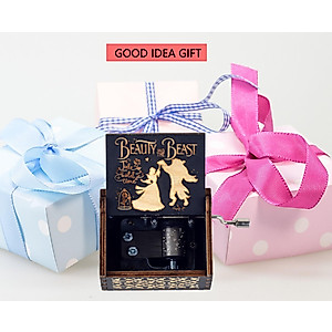 Ddjbdb Beauty Music Box Beast, 18 Note Mechanism Antique Carved Wooden Hand Crank Musical Box Crafts,Valentine Christmas Birthday Gift for Her Wife Girlfriend