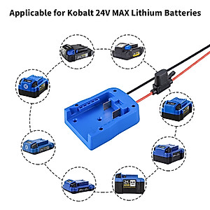 Power Wheel Adapter for Kobalt 24V Max Battery with Fuse & Wire terminals, Power Connector for Rc Car, 14 Gauge Robotics, Rc Truck, DIY use, Work for KB624-03 KB524-03 KB424-03 KB224-03 Battery