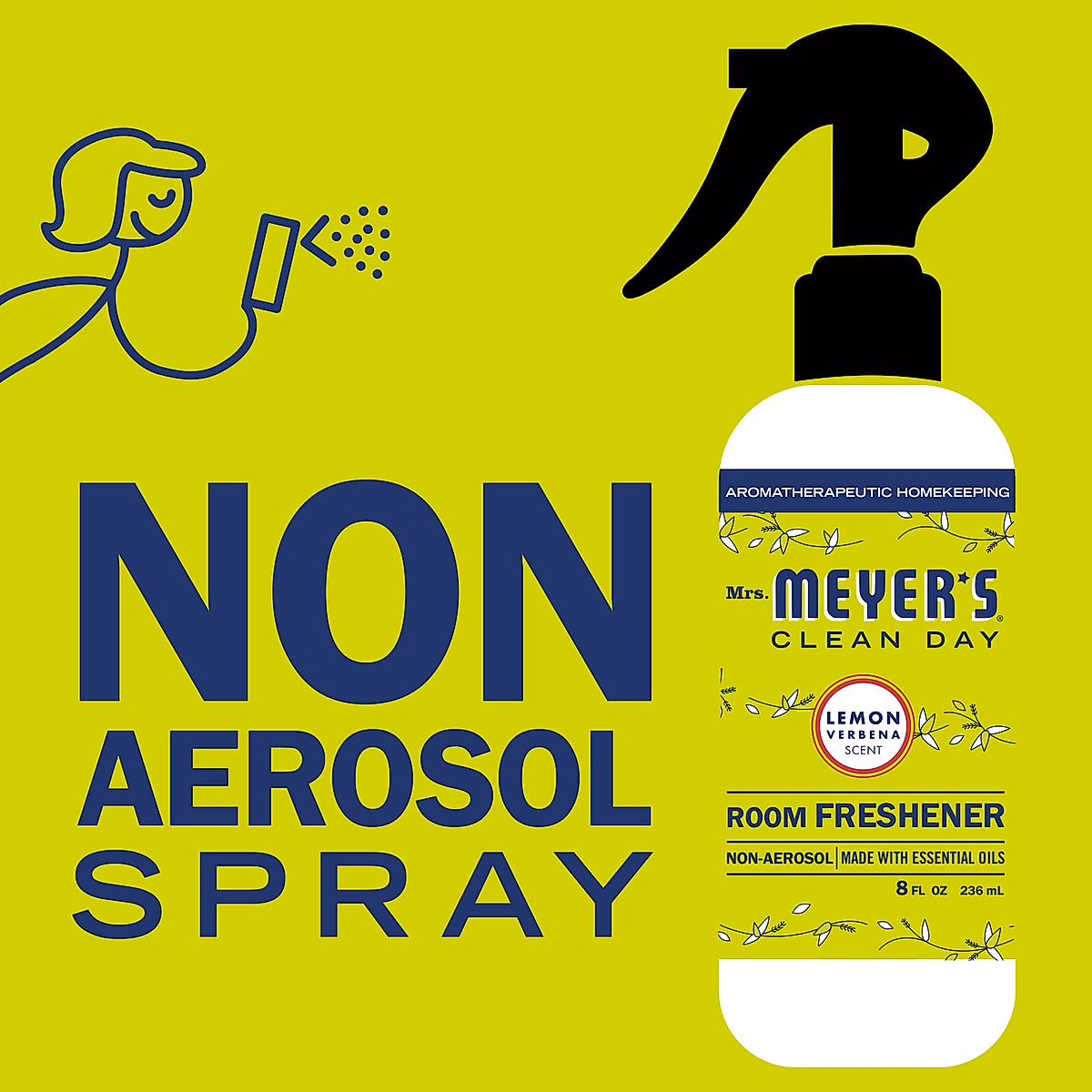 Mrs. Meyer's Room and Air Freshener Spray, Non-Aerosol Spray Bottle Infused with Essential Oils, Lemon Verbena, 8 fl. oz