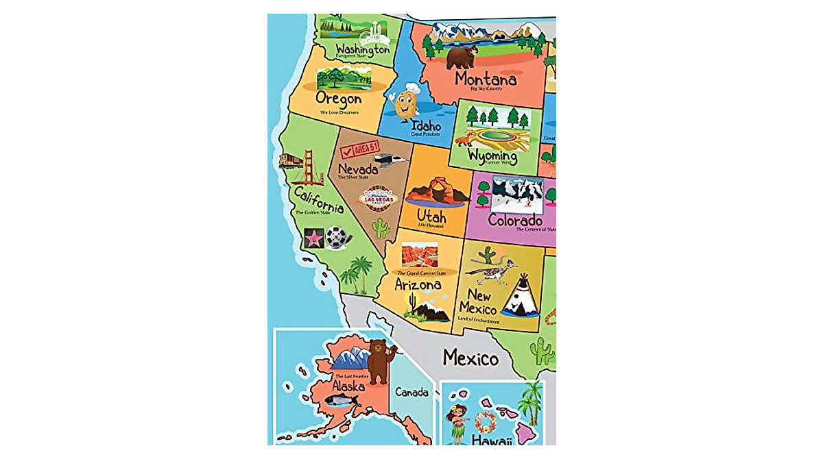 Kids US Map Wall Poster 13x19 - Learn All 50 States Easily
