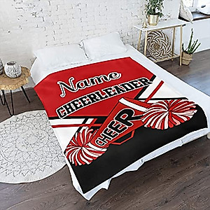 Red Cheer Cheerleader Personalized Blanket with Name Soft Fleece Throw Blankets for Men Women Birthday Wedding Gift 50X60 inch