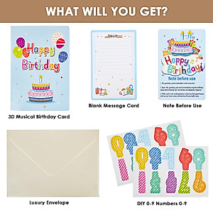 ZOEDO 3D Musical Birthday Pop Up Card, Blow Out LED Light Candle & Music Happy Birthday Card Birthday Greeting Cards with Blank Note Card and Envelope for Kid Husband, Men, Women, Mom