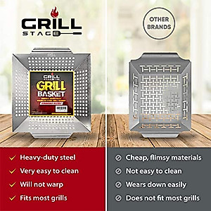 Heavy Duty Stainless Steel Vegetable BBQ Basket for Grilling - Large, Thick Veggie Grilling Basket is Perfect for Grills, Smokers & Even Indoor Use - Dishwasher Friendly & Easy to Clean Grill Basket