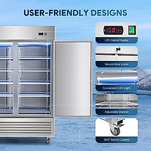 Wilprep Commercial Refrigerator, 54" 2 Solid Door Commercial Fridge with 42 cu. ft. Cap, Reach in Side by Side Refrigerator with Air Cooling Adjustable Shelves for Restaurant Kitchen