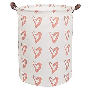 CLOCOR Large Storage Basket,Canvas Fabric Waterproof Storage Bin Collapsible Laundry Hamper for Home,Kids,Toy Organizer (Orange Heart)