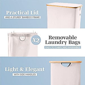 Lonbet - Beige Double Laundry Hamper with Lid, 2 Sections and Removable Bags, Hamper for Laundry 2 Compartments to Simplify Laundry Day for Busy Moms, 39.6 Gallons (3-5 Loads in a Washing Machine)