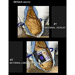 Canvas Backpack Lightweight Travel Daypack Student Rucksack Laptop Backpack Denim Medium Handbag for Women Blue (2)