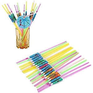hesmartly 60 Pcs Umbrella Straws,Disposable Bendable Drinking Straws Parasol Straws for Cocktail Soft Drinks Hawaiian Beach Party Mixed Color