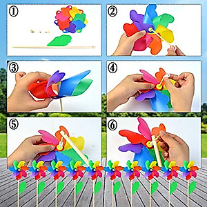 Yolyoo 10pcs Wooden Stick Pinwheels,Windmill Party Pinwheels DIY Pinwheels Set for Kids Toy Garden Lawn Party Decor