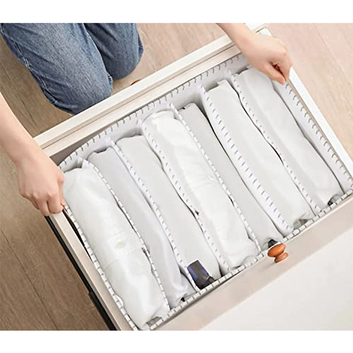 Lallamotion 2PCS Drawer Organizers for Clothing, 7 Grids Wardrobe Clothes Organizer, Clothes Drawer Organizer, Drawer Organizer Clothes, Jeans, Sweater, T-Shirts