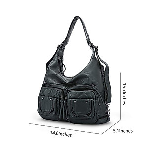 handbags & shoulder bags for woman super soft washed PU leather hobo bags multiple use woman's cross body bag backpack (Green)