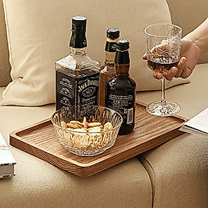 Wood Serving Tray, 13.8 x 9 inches Ottoman Tray, Decorative Serving Trays Made of Oak, Stylish Farmhouse Decor Serving Platters, Great for Lap & Couch