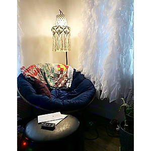 QIYIZM Boho Floor Lamp for Living Room Bedroom,Bohemian Standing Lamp with Control and Dimmable RGB Bulb,Farmhouse Adjustable Floor Light,Macrame Fringe Lamp Shades,Modern Arc Tall Lamp（Colorful Bulb）