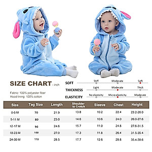 MUST ROSE SPORTS AND HOMEWEAR Unisex Baby Flannel Romper Animal Onesie Costume Hooded Cartoon Outfit Suit (Blue, 70(0-5M)