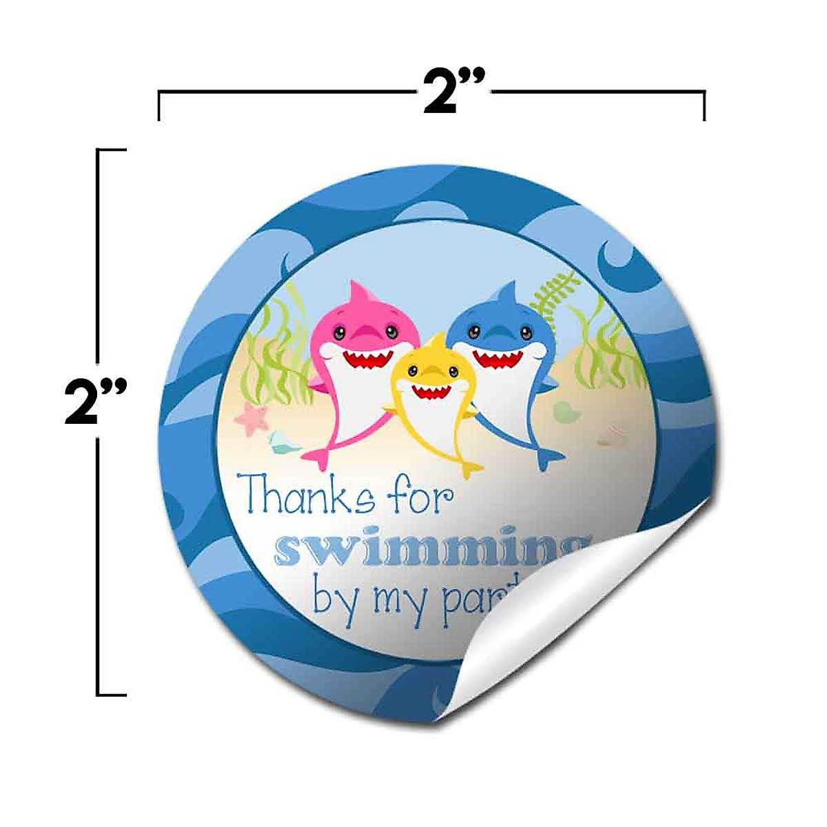 Little Shark Baby Aquatic Themed Birthday Thank You Sticker Labels for Kids, 40 2" Party Circle Stickers by AmandaCreation, Great for Party Favors, Envelope Seals & Goodie Bags