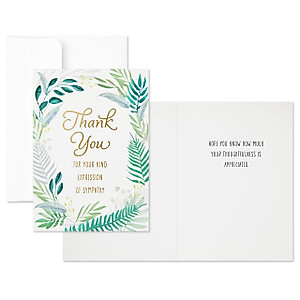 Hallmark Pack of 20 Thank You for Your Sympathy Cards, Gold Foil Greenery (Funeral Thank You Cards)