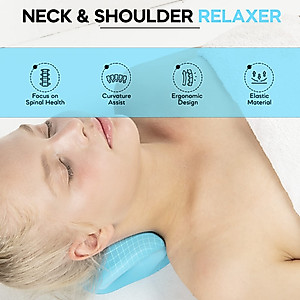 Neck Stretcher Cervical Traction, FSA HSA Eligible, Neck and Shoulder Relaxer for Pain Relief, Ergonomic Neck Pillow, Neck Hump Corrector, Cervical Spine Alignment, Neck Curve Corrector (Light Blue)