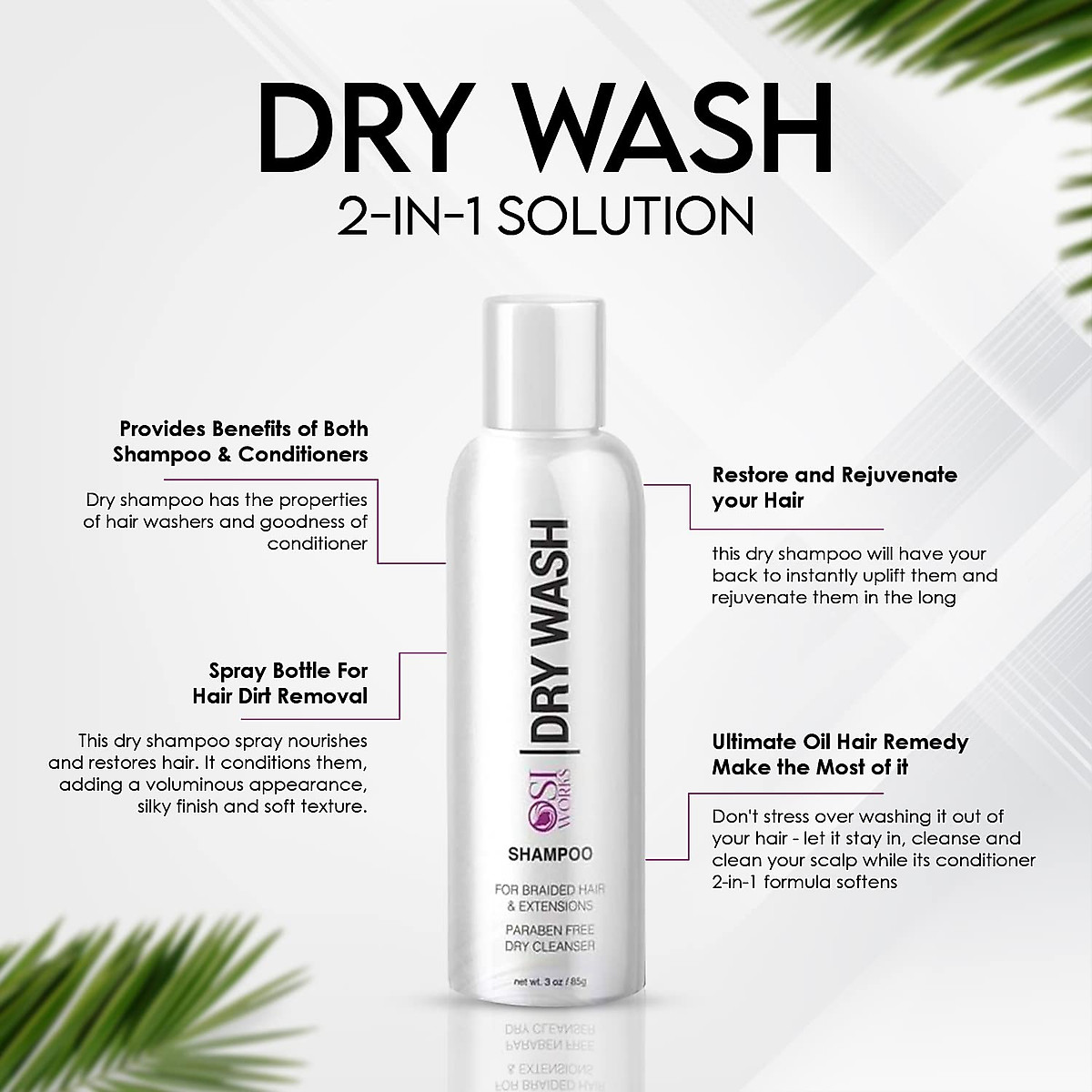 Her Imports OSI Works Dry Wash Shampoo – Water-free Dry Shampoo - Spray Bottle For Hair Dirt Removal - Travel Size Dry Shampoo - Waterless Shampoo Spray