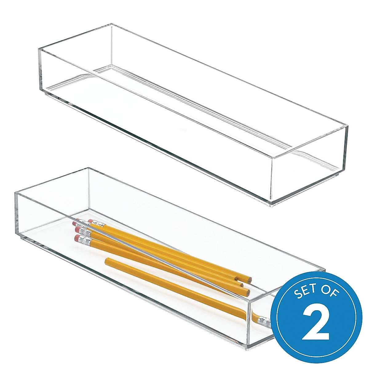 iDesign Clarity Drawer, Kitchen and Bathroom Organization Silverware, Spatulas, Gadgets, Large-Set of 2