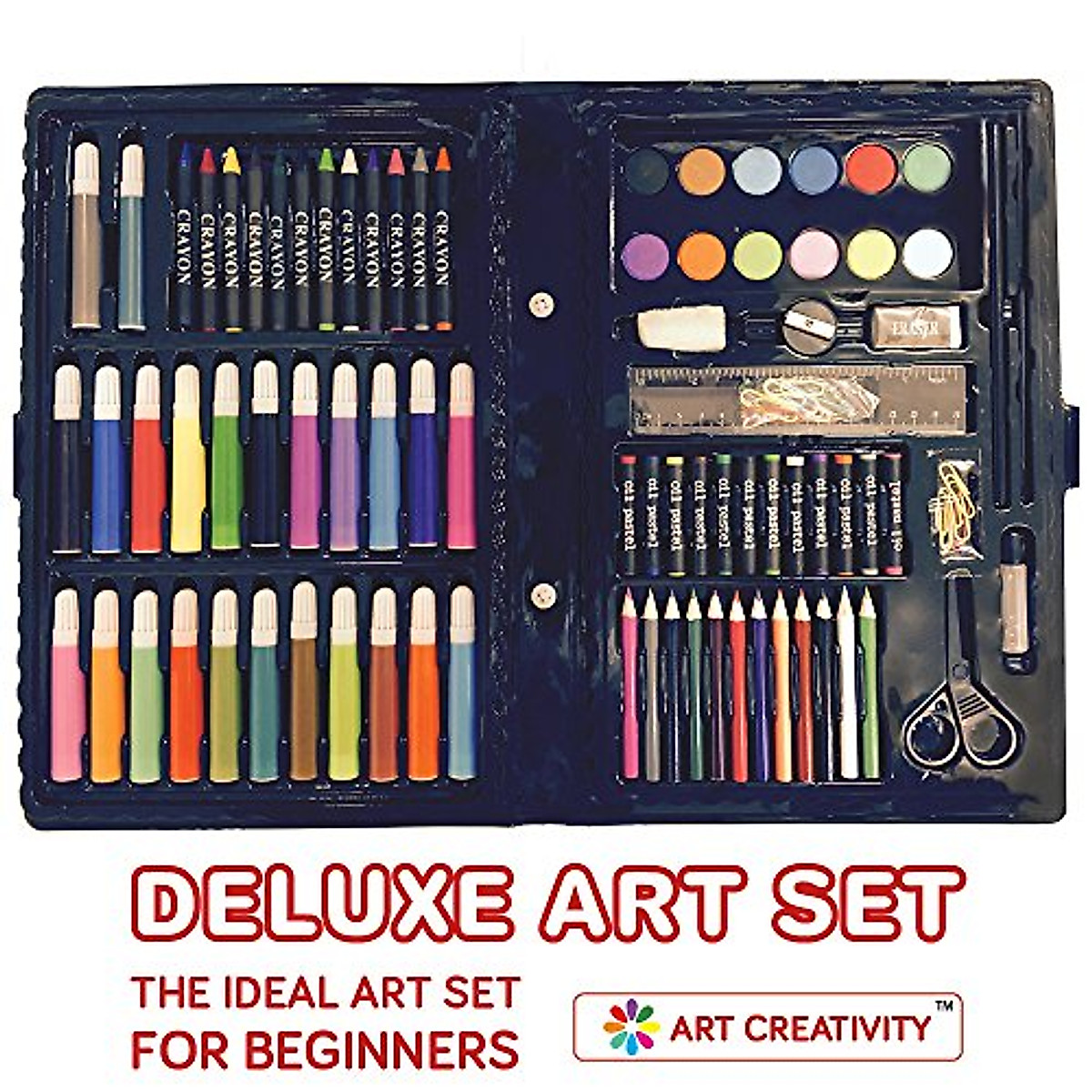 Deluxe Art Set For Kids by ART CREATIVITY - Ideal Beginner Artist Kit Includes 101 Pieces - Watercolor, Crayons, Colored Markers, Color Pencils and More + Bonus Coloring Book