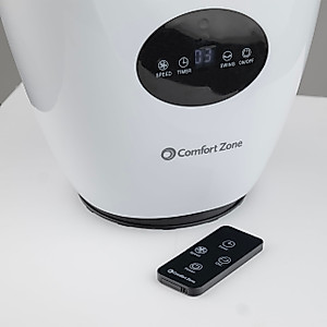 Comfort Zone Oscillating Bladeless Tower Fan with Remote Control, 28 inch, 3 Speed, 70 Degree Oscillation, Portable, 9-Hour Timer, LED Display, Ideal for Home, Bedroom, Dorm & Office, CZ12548