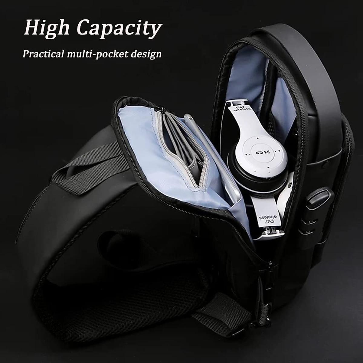 USB Charging Sport Sling Anti-Theft Shoulder Bag, Waterproof Anti Theft Sling Bag, Crossbody Bags Chest Daypack