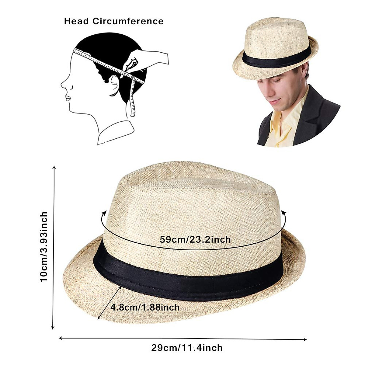 sinoeem 1920s Mens Gatsby Gangster Costume Accessories Set with Pocket Watch,Hard Felt Panama Hat, Y-Back Suspenders & Pre Tied Bow Tie,Toy Cigar & Fake Mustache, Beige-01, 15