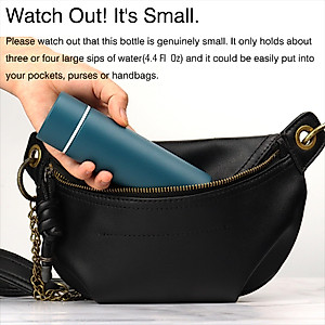 Dxobay Cute Small Water Bottle, 4.4 Fl. Oz, Blue Powder Coated, Mini Slim Flask for Kids, Portable Skinny Purse Water Bottle, Vacuum Insulated Reusable Leak Proof Stainless Steel Hydroflask Thermos