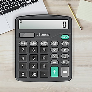 Calculator,Vilcome 12-Digit Solar Battery Office Calculator with Large LCD Display Big Sensitive Button, Dual Power Desktop Calculators (Black)
