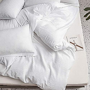 Merryfeel Seersucker Duvet Cover Set Queen Size - White Seersucker Textured Striped Bedding Set 3 Pieces (1 Duvet Cover + 2 Pillow Shams, 90 x 90 inches)
