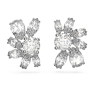 Swarovski Gema Pierced Stud Earrings, Flower Motif, Clear Mixed-Cut Crystals, Rhodium-Tone Finished Settings, Part of the Swarovski Gema Collection