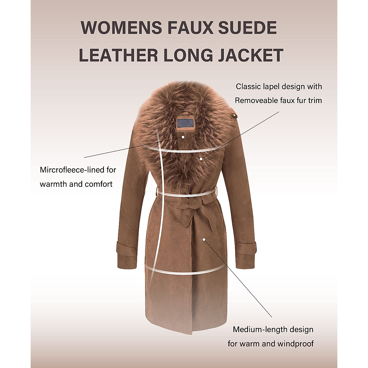 Bellivera Women Faux Leather Suede Jacket Utility Spring Coat FF20 D.Brown M
