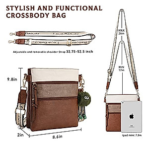Love Deliver Crossbody Bags for Women Men Soft PU Leather Shoulder Purses Stitch Design Handbags Multi Pocket with Adjustable Strap (Tone-Tone Brown)