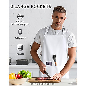 Syntus Chef Apron for Men Women Kitchen Cooking Apron with Pockets, Adjustable Bib Aprons Stain Resistant, 1 Pack White