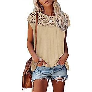 ETCYY NEW Womens Chic Hollow Basic Tops Cap Sleeve Tank Top Loose Fit T-Shirt