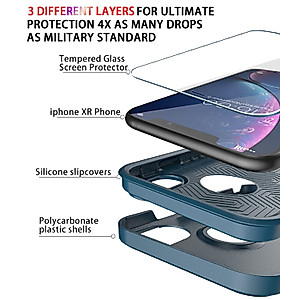 Diverbox for iPhone XR Case [Tempered Glass Screen Protector] [Shockproof] [Dropproof] Heavy Duty Protection Phone Case Cover for Apple iPhone XR Blue