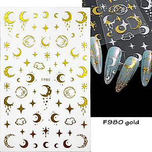 8 Sheets Gold Star Moon Nail Art Stickers Decals Snake Sun Eye Nail Stickers 3D Self Adhesive Nail Decals Design Various Patterns Nail Art Decals for Women DIY Manicure Decoration Supplies