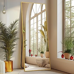 Sweetcrispy Full Length Mirror 64"x21" Full Body Floor Mirror Standing Hanging or Leaning Wall, Large Wall Mirror with Stand Aluminum Alloy Thin Frame for Bedroom Cloakroom, Gold