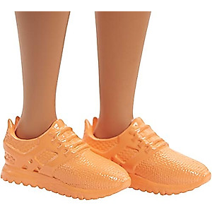 Barbie Fashionistas Doll #147 with Long Brunette Hair Wearing Striped Dress, Orange Shoes & Necklace, Toy for Kids 3 to 8 Years Old