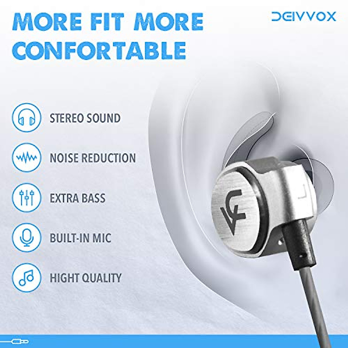 DEIVVOX D0218 Wired Earbuds with Microphone in Ear Headphones - Volume Control Mic - Balanced Sound with Extra Bass - Earphones Noise Isolating - Headset for Cell Phones Samsung Sony LG - Jack 3.5 mm