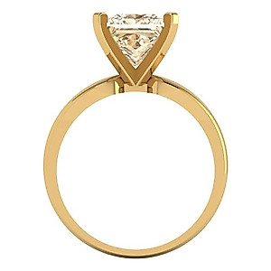 Clara Pucci 2.4ct Princess Cut Solitaire Genuine Natural Morganite Wedding Bridal Designer art deco Anniversary Ring 14k Yellow Gold