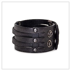 Mgutillart Punk Alloy Buckle Wide Wristband Braided Leather Cuff Bracelet(Black)
