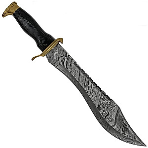 White Deer Ranger Bowie Knife, 11" Damascus Blade, Wood Handle, Sheath