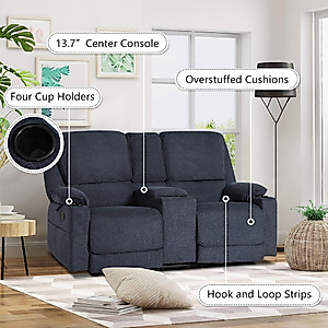 YOCONYO Loveseat Recliner, RV Reclining Loveseat, Home Theater Seating, Manual Loveseat with Console, 4 Cup Holders, 2-Seater Recliner Sofa, RV Furniture for Travel Trailers, Livingroom (Navy Blue)