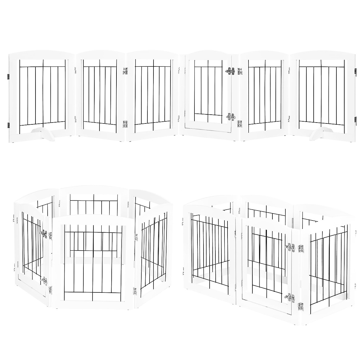 Spirich Extra Wide Dog Gates with Walk Through Door, Wooden Freestanding Pet Gate for Dog, Dog Gate for The House, Doorway, Stairs, 120" Wide Pet Puppy Safety Fence with 6 Panels (White)