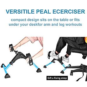 Under Desk Bike Pedal Exerciser with LCD Monitor Resistance and Resistance for Seniors, Stationary Foldable Mini Exercise Bike Pedals Peddler Exerciser for Arms and Legs for Office or Home (Blue)