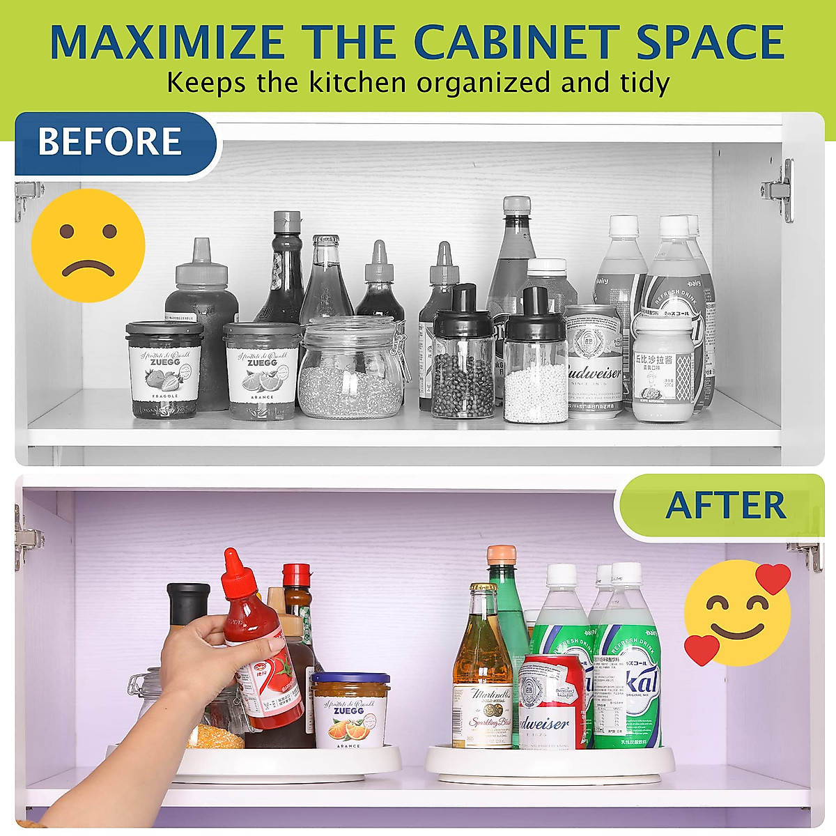 Lazy Susan Turntable, Set of 4, 12 Inch Non-Skid Lazy Susan Organizer for Cabinet, Pantry Organization, Kitchen Storage, Bathroom Sink Cabinet, Refrigerator, Countertop, Spice Rack (4 Pack 12 in)