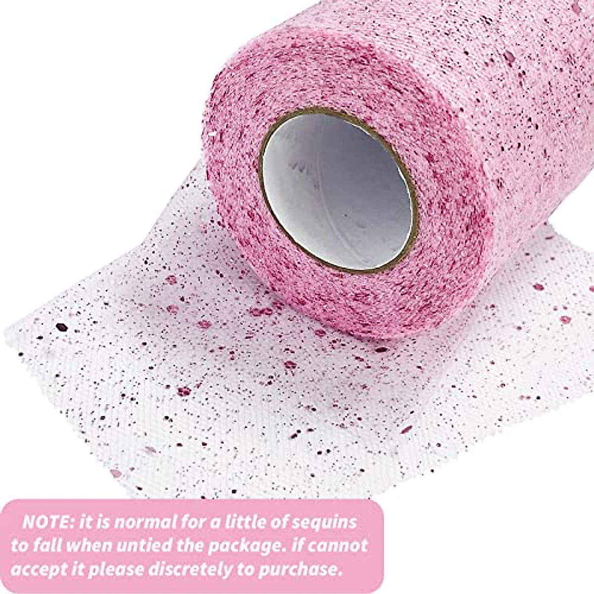 HZCHIONE Pink Tulle Glitter Sequin Tulle Fabric Rolls 6in 50 Yards Tulle Sparkle Ribbon Tulle Sequin Spool Tulle Fabric for Gift Wrapping Decoration Party Wedding Table Skirt (6in by 150 Feet)